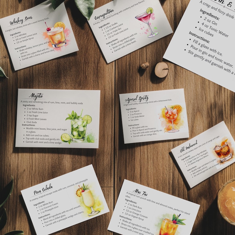 Cocktail Recipe Card Editable Party Signature Drink Bar Menu Template ...