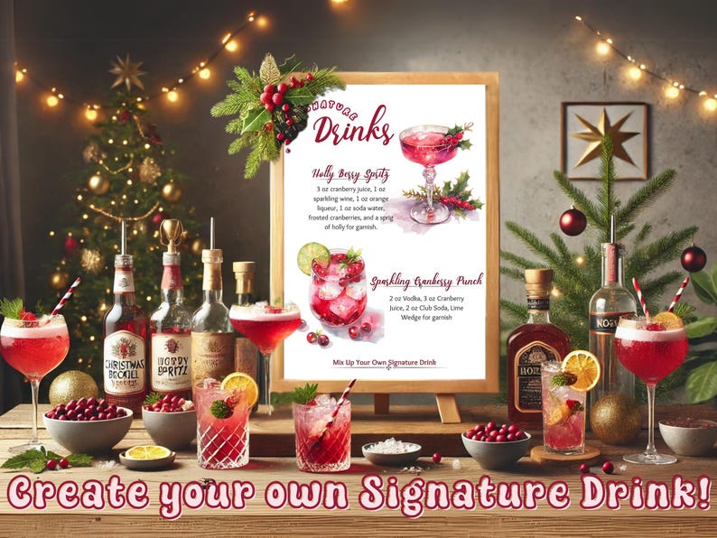 20 Christmas Cocktail Recipe Cards Signage Editable Christmas Party ...
