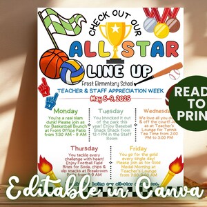 All Star Teacher Appreciation Week Editable Template Printable Sports ...