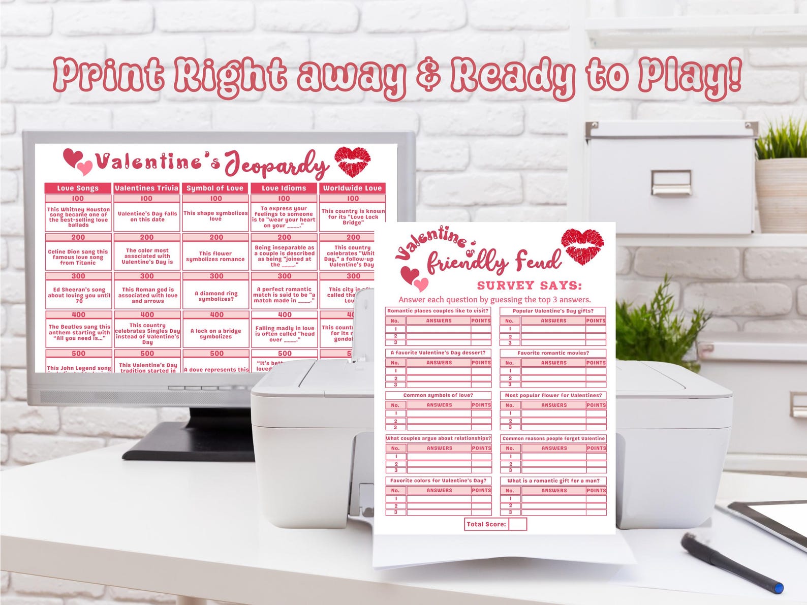 4 Printable Galentines Day Game Sheet Bundle Pass the Gift Galentine ...