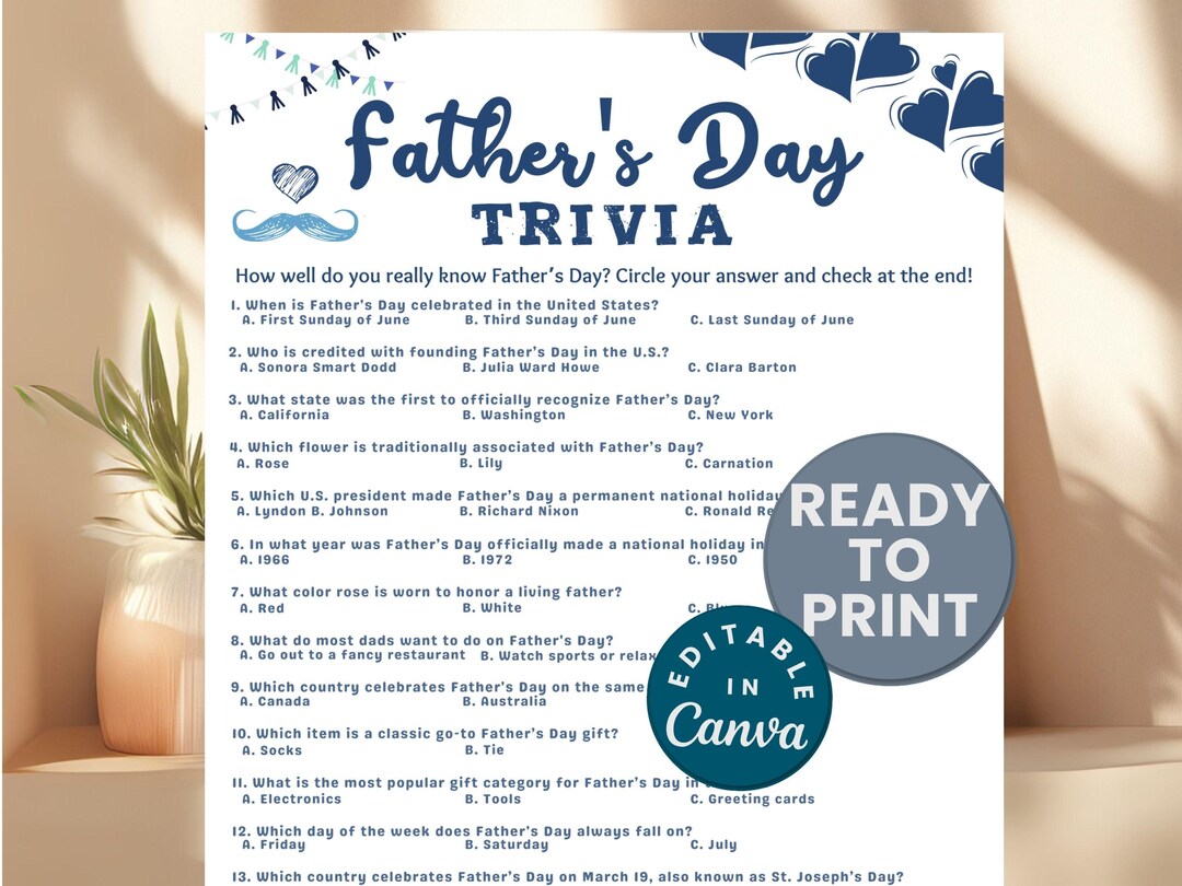 Fathers Day Trivia Game, Printable Family Fun, Interactive Party Game ...