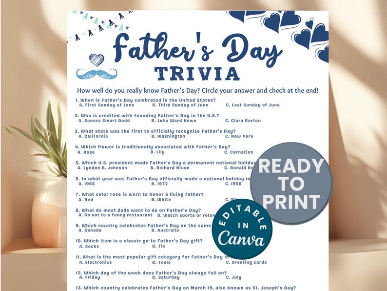 Fathers Day Trivia Game, Printable Family Fun, Interactive Party Game ...