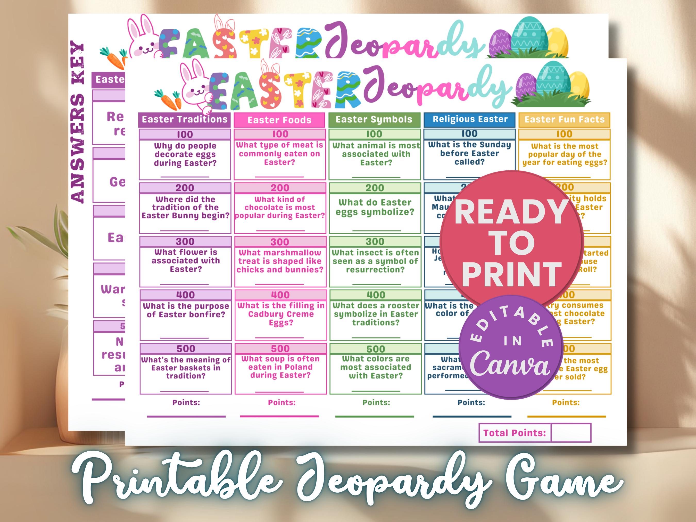 Easter Jeopardy Game Printables Easter Party Games Easter Bunny Trivia ...