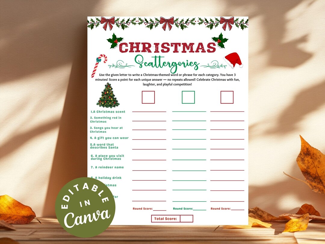 Christmas Scattergories Game, Printable Christmas in July Trivia Game ...