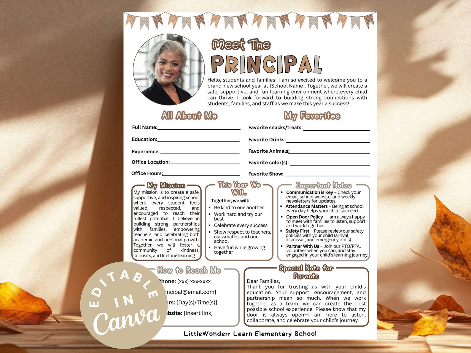 Meet the Principal Flyer Boho All About Me Editable Back to School ...