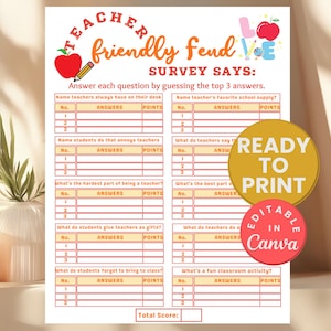 Printable Teacher Feud Game Teacher Appreciation Week Teacher Trivia ...