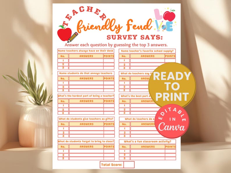 Printable Teacher Feud Game Teacher Appreciation Week Teacher Trivia ...