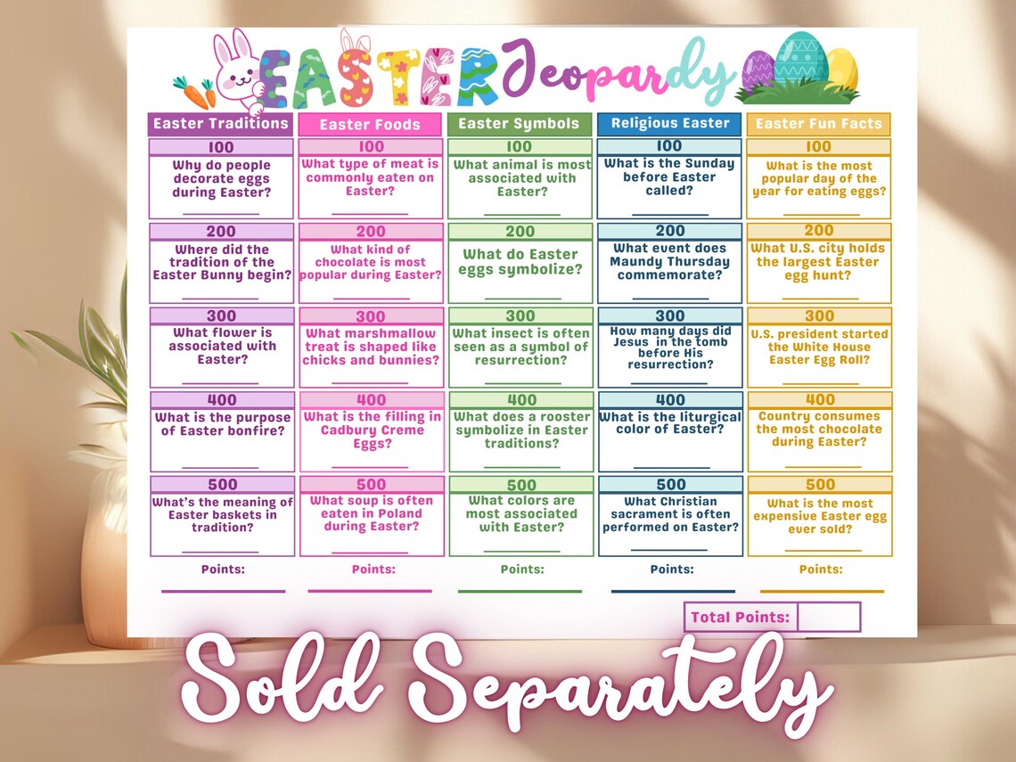 DIY Spring Game Sheet Jeopardy Printable Games for Kids Classroom ...