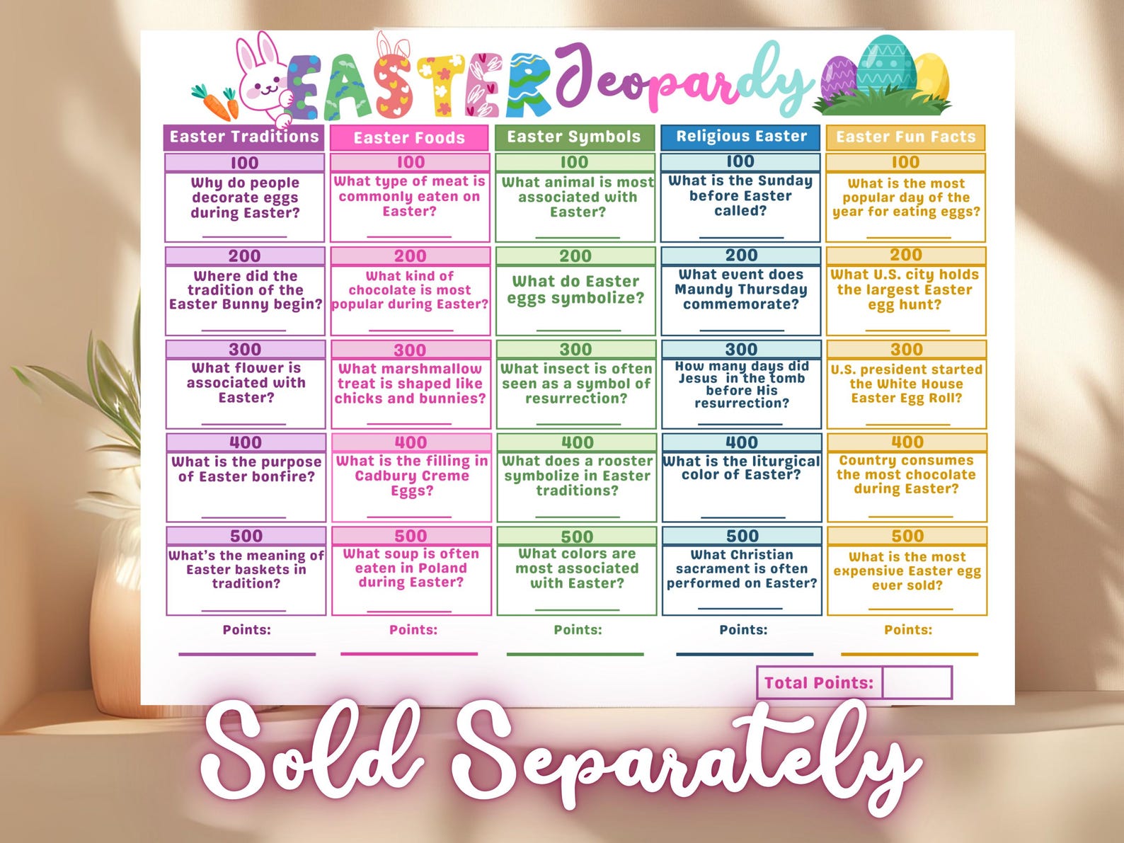 DIY Spring Game Sheet Jeopardy Printable Games for Kids Classroom ...