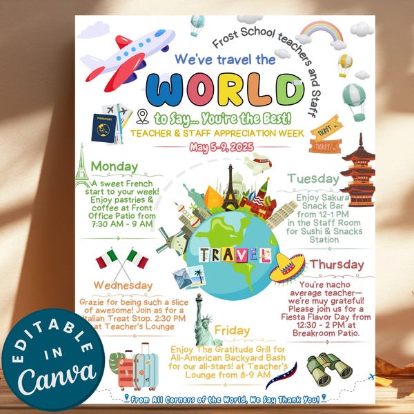 Around the World Teacher Appreciation Theme - Etsy