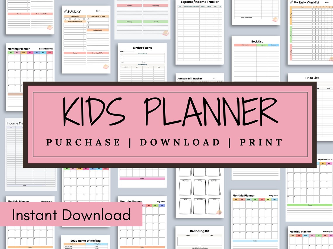 Editable Kids School Planner 2025: Printable Study Calendar (canva) - Etsy
