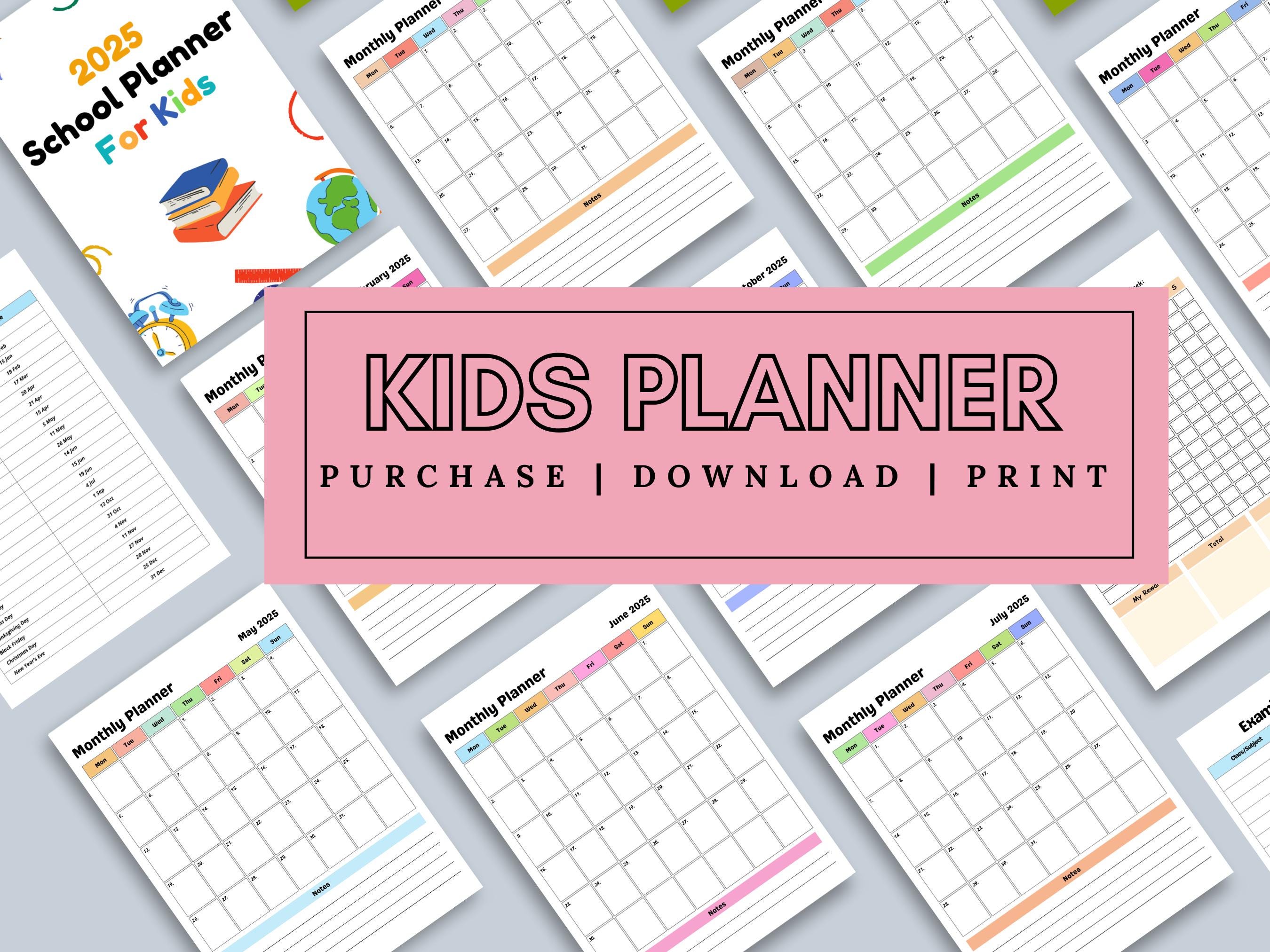 Editable Kids School Planner 2025: Printable Study Calendar (canva) - Etsy