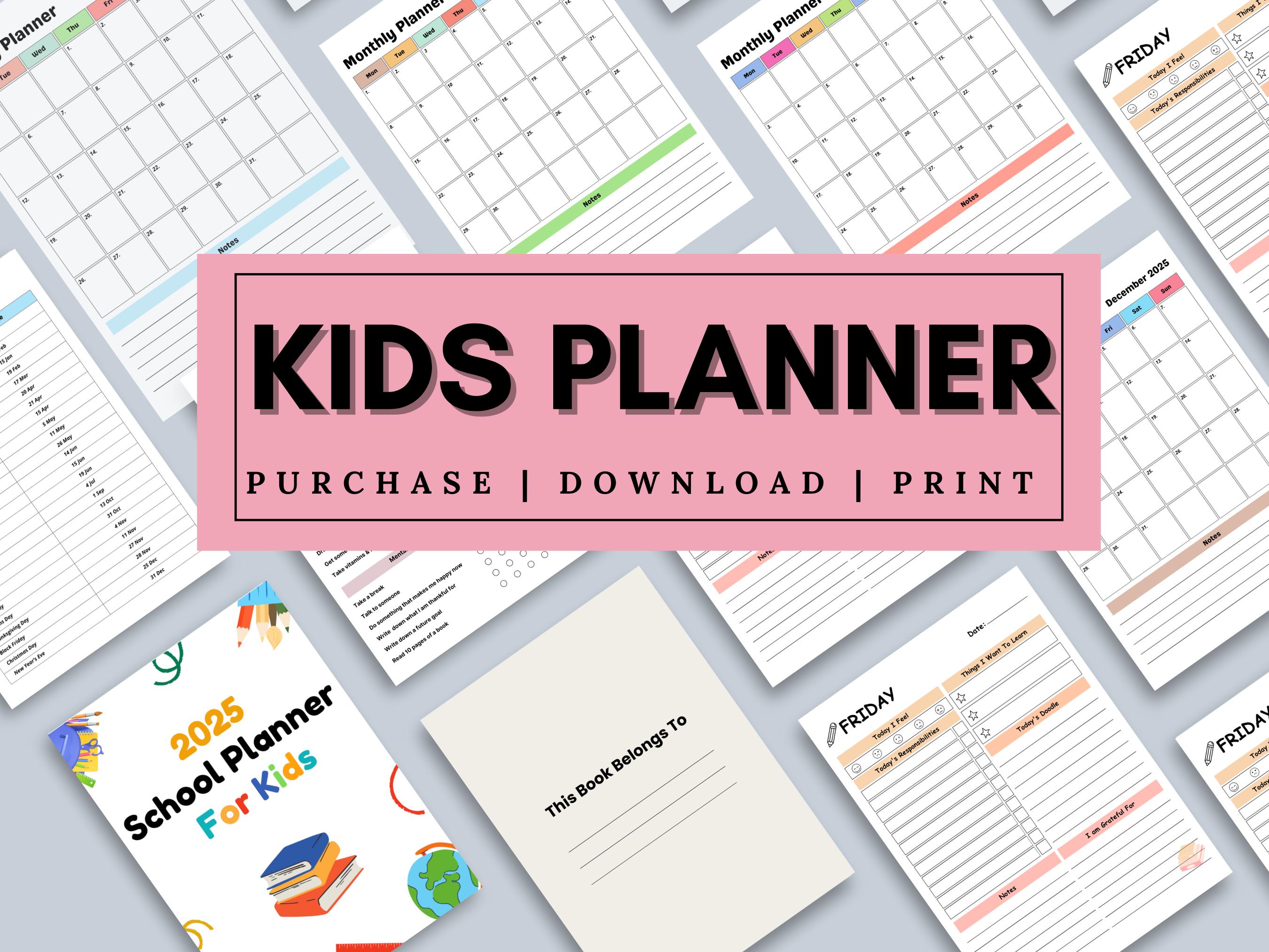 Editable Kids School Planner 2025: Printable Study Calendar (canva) - Etsy