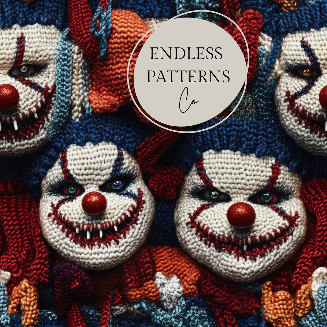 Scary Clowns Crochet Seamless Pattern Repeating File Sublimation Paper ...