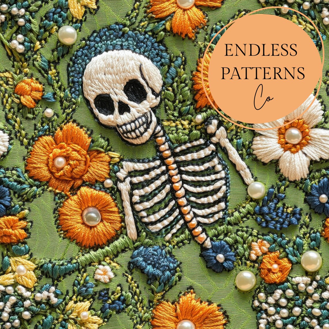 Embroidered 3D Skeleton Flowers Seamless Pattern Repeating File ...