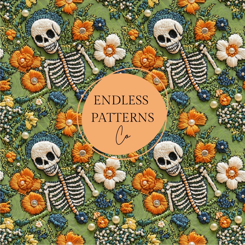 Embroidered 3D Skeleton Flowers Seamless Pattern Repeating File ...