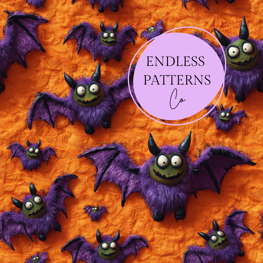 Purple Furry Bats Orange Seamless Pattern Repeating File Sublimation ...