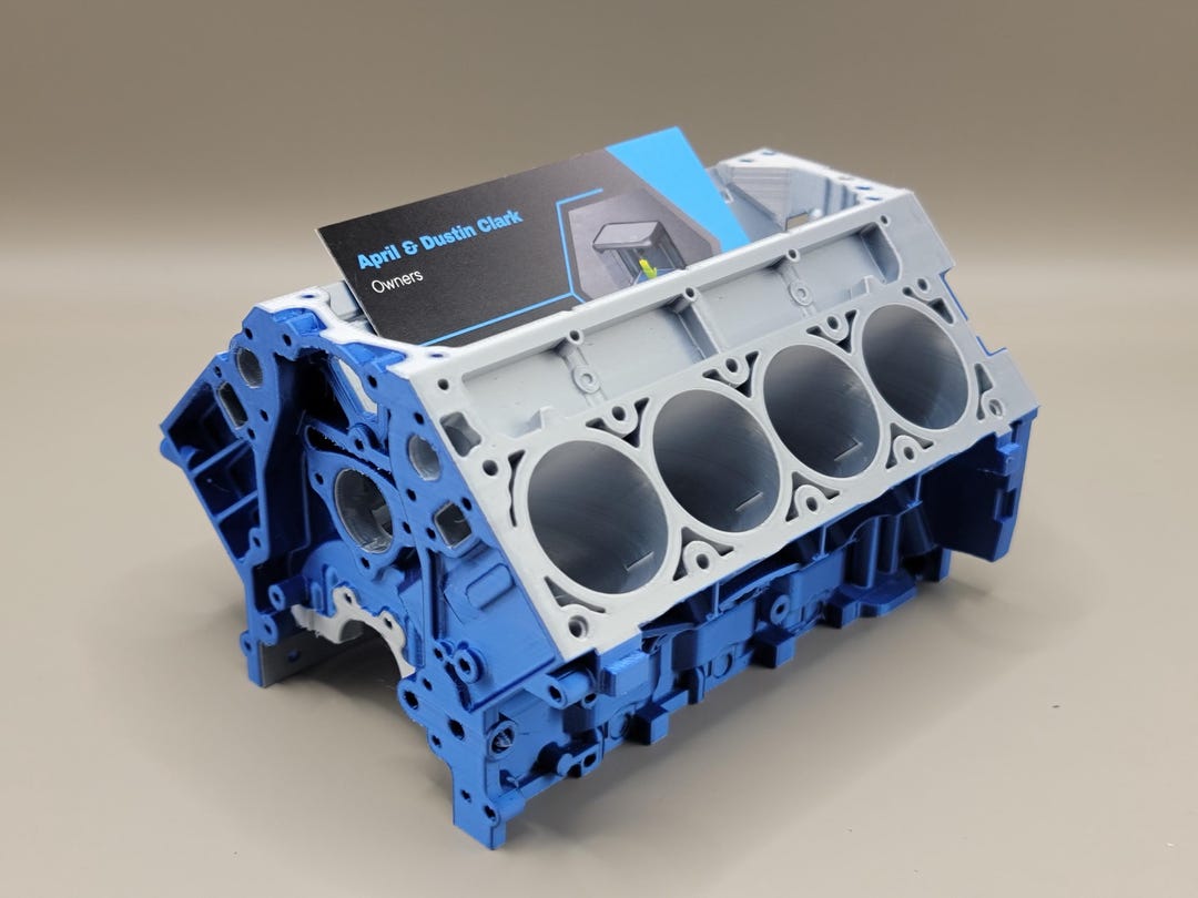 3D Printed Engine Block Business Card Holder: Car Enthusiast Desk Decor ...