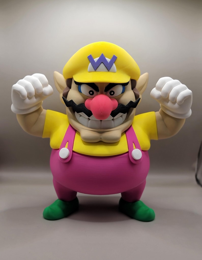 3D Printed Wario Figurine: Super Mario Gamer Collectible - 13" - Etsy