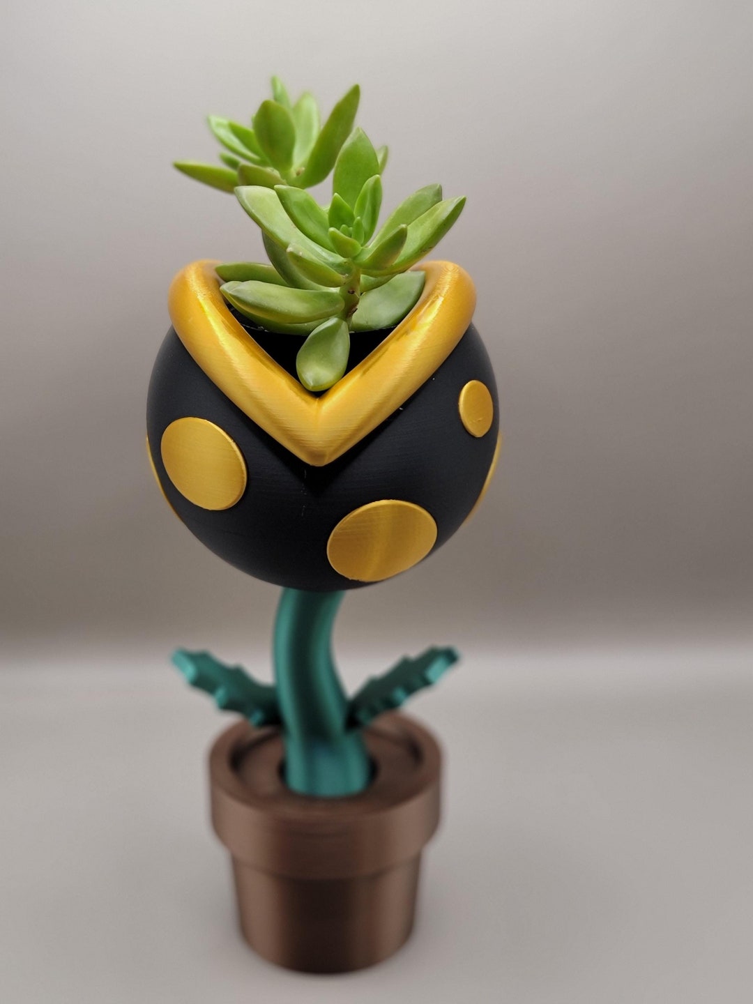 10" Black & Gold Super Mario Piranha Plant Planter Pot – Fun Nintendo ...