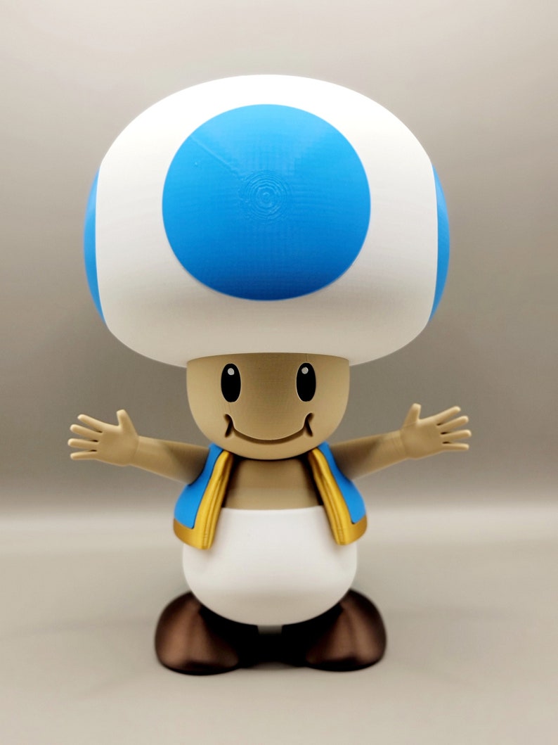 10" Blue Super Mario Toad Figure - 3D Printed Retro Gaming Collectible ...