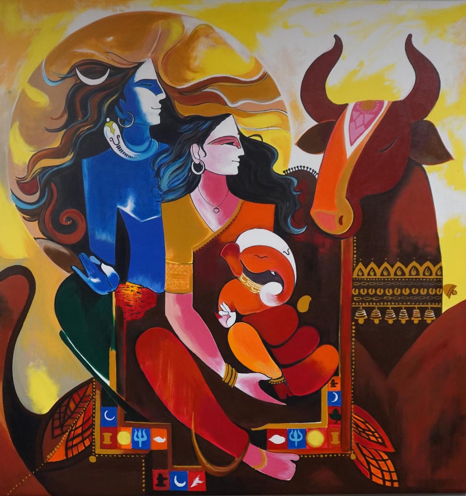 Lord Shiva Painting Divine Union Shiva Parvati Painting Shiv Parivaar ...