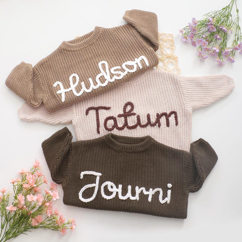 Hand-embroidered Name Baby Boy Jumper, Newborn Boy Outfit, Personalized ...