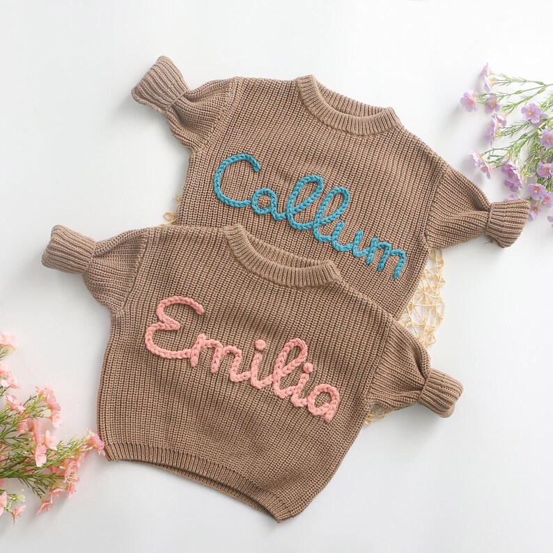 Hand-embroidered Name Baby Boy Jumper, Newborn Boy Outfit, Personalized ...
