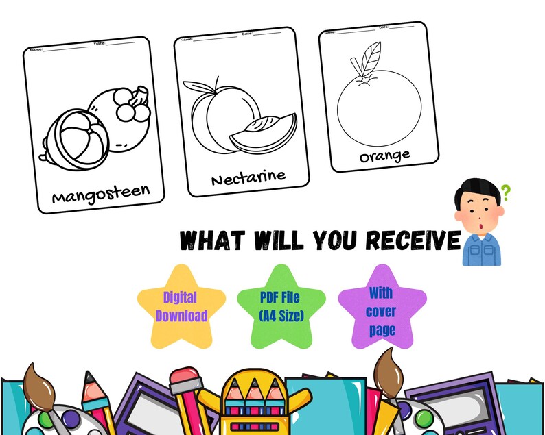 26 PAGES Fruits Coloring Book, Coloring Activity, Fruits Theme Book ...