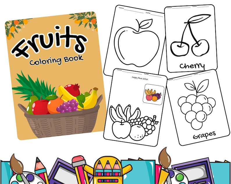 26 PAGES Fruits Coloring Book, Coloring Activity, Fruits Theme Book ...