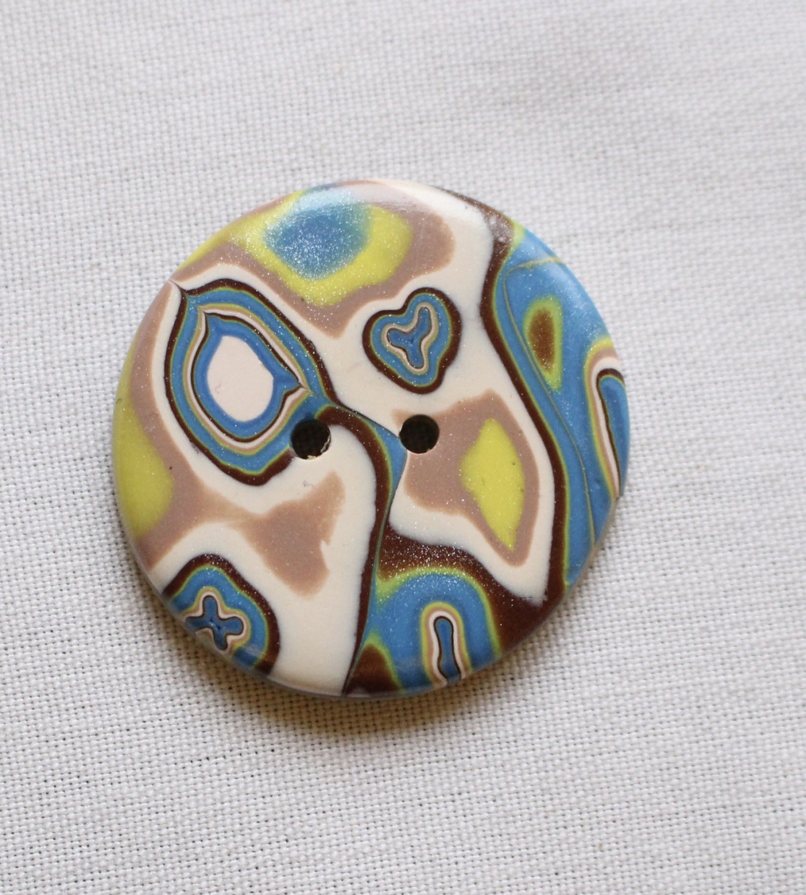 Large Fancy Colorful Button Handcrafted Blue Brown and White - Etsy