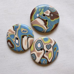 Large Fancy Colorful Button Handcrafted Blue, Brown and White Button, 1 ...