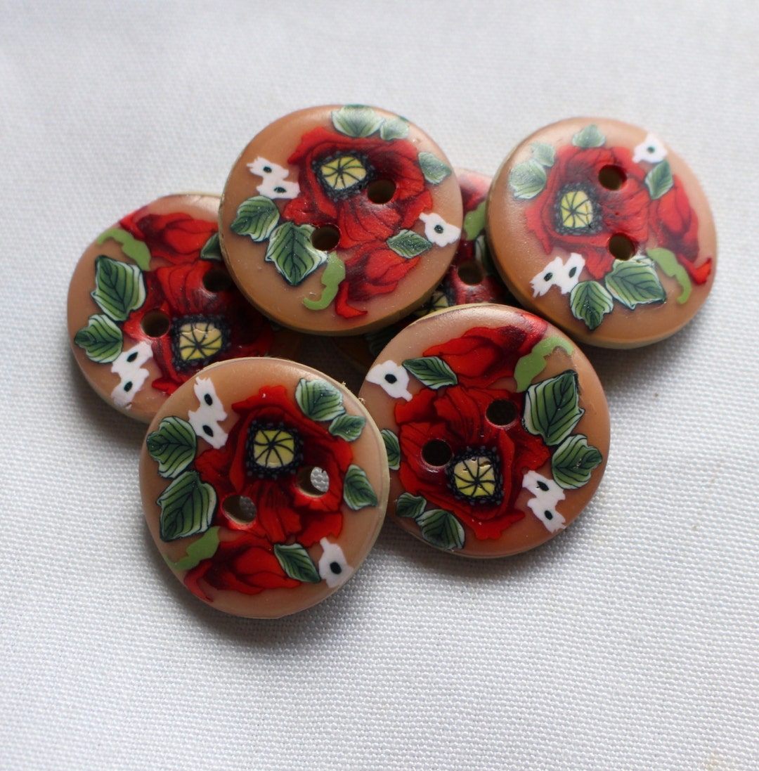 Big Colorful Red Poppy Buttons, Handmade Floral Buttons 1 Inch, 2.5 Cm ...