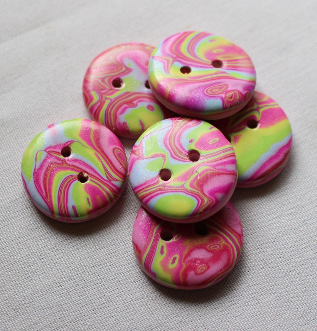 Big Handmade Clay Buttons Fushia and Pink Buttons, 1 Inch Button, 2.5 ...