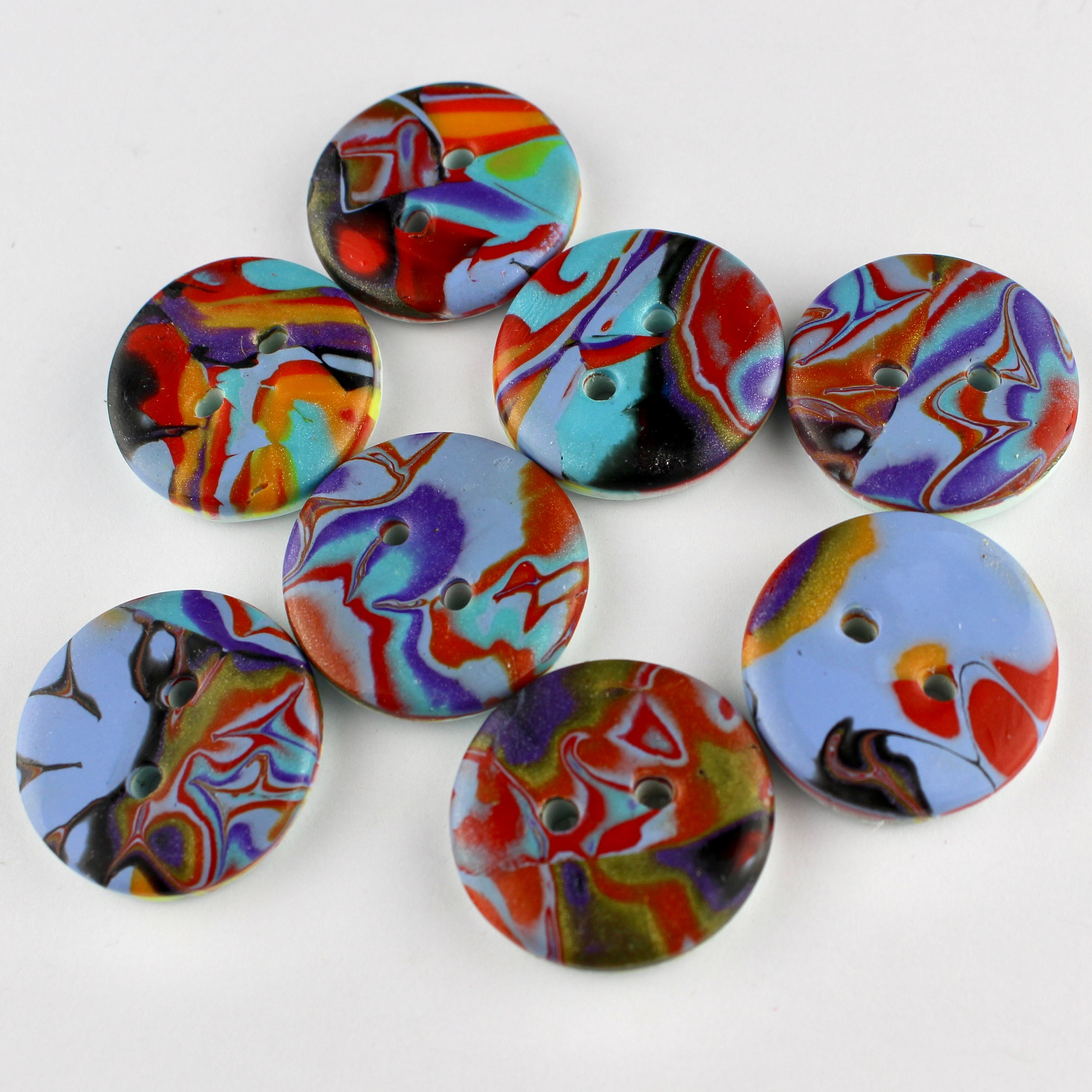 Large Blue Colorful Buttons 1 Inch Handmade Buttons Polymer Clay ...