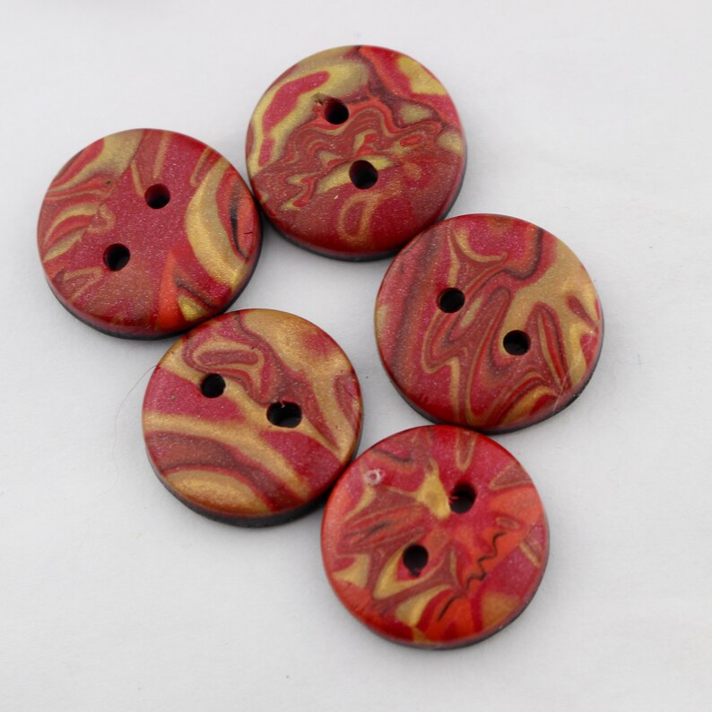 Small Red and Gold Round Buttons No. 204 - Etsy