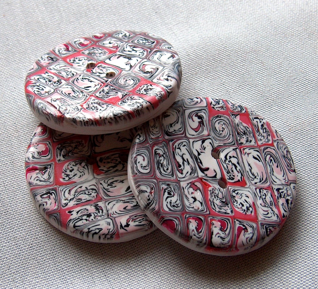 Set of 3 Large Pink and Black Button, Buttons for Sewing, Large Hot ...