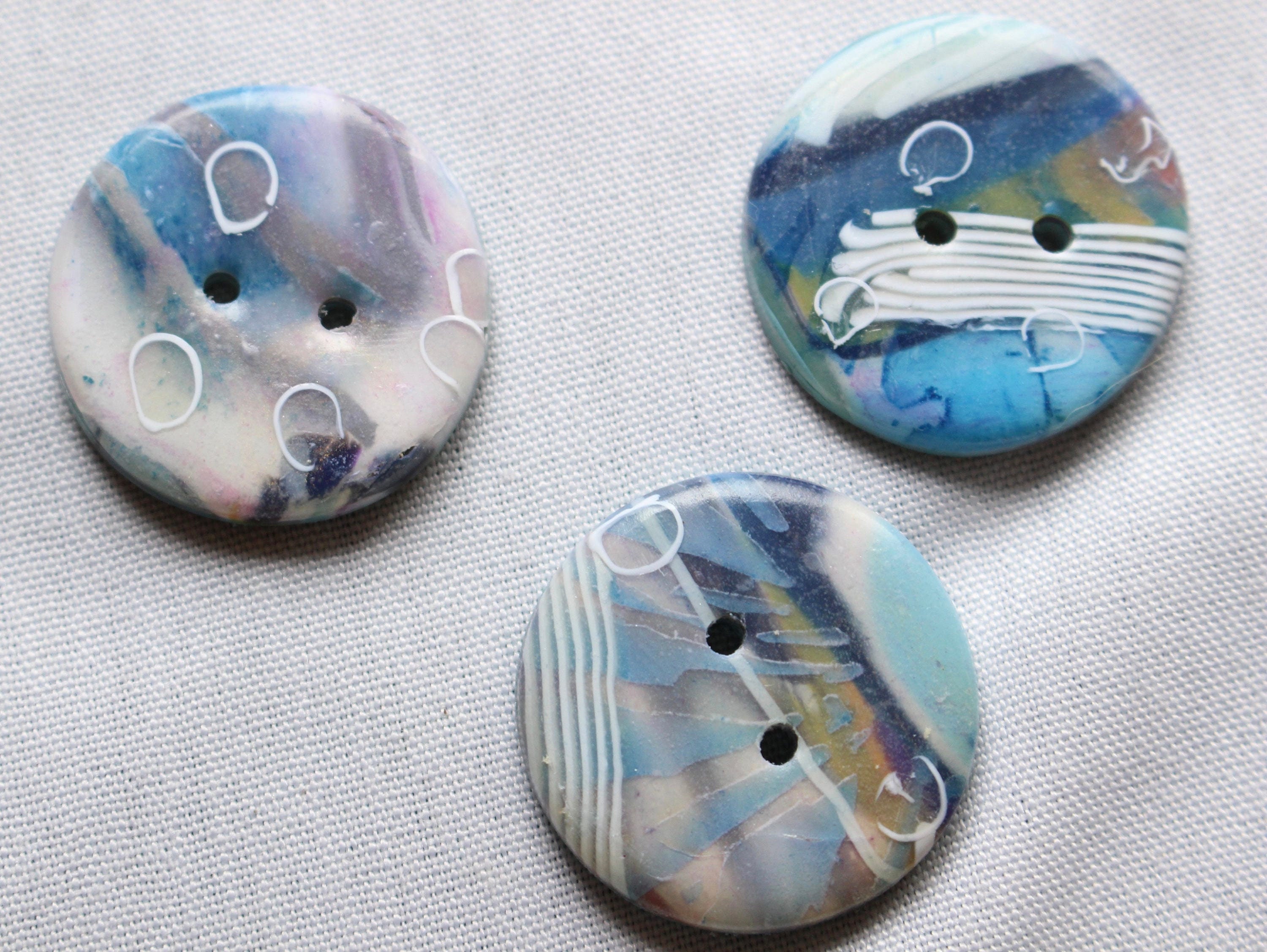 Large Blue Buttons Gifts for Knitters Handmade Art Buttons, 1 1/4 Inch ...