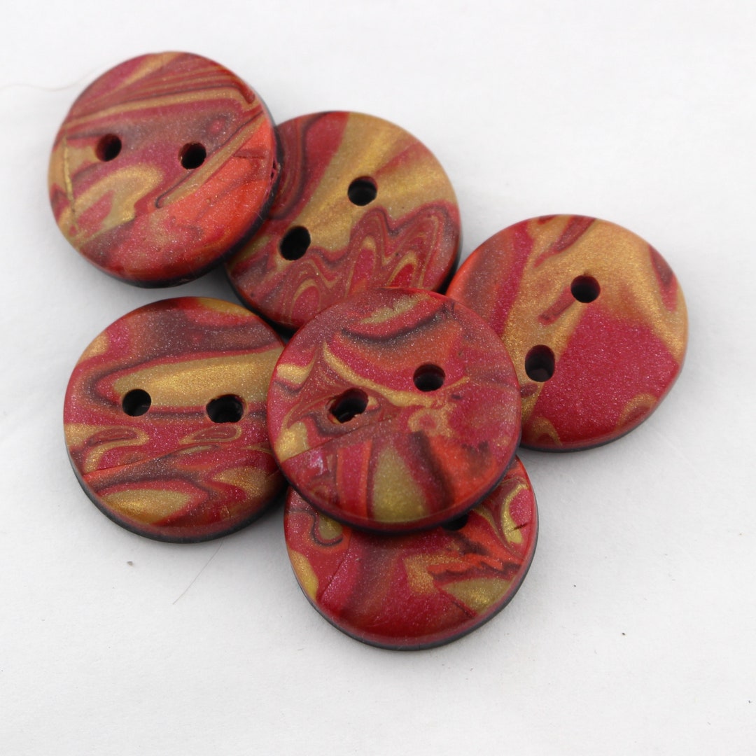 Small Red and Gold Round Buttons No. 204 - Etsy