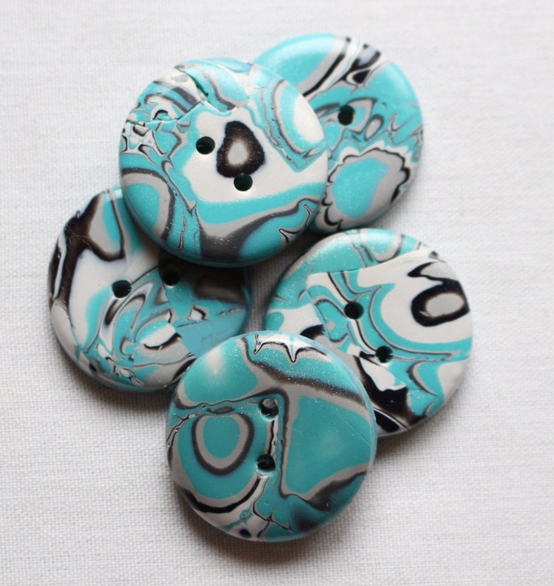 Large Turquoise, Grey and Black Buttons Big Clay Buttons for Knitting 1 ...