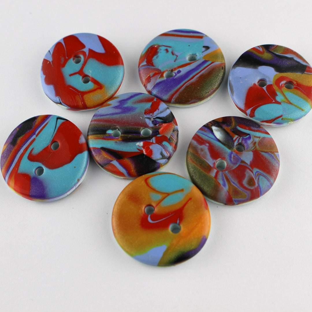 Large Blue Colorful Buttons 1 Inch Handmade Buttons Polymer Clay ...