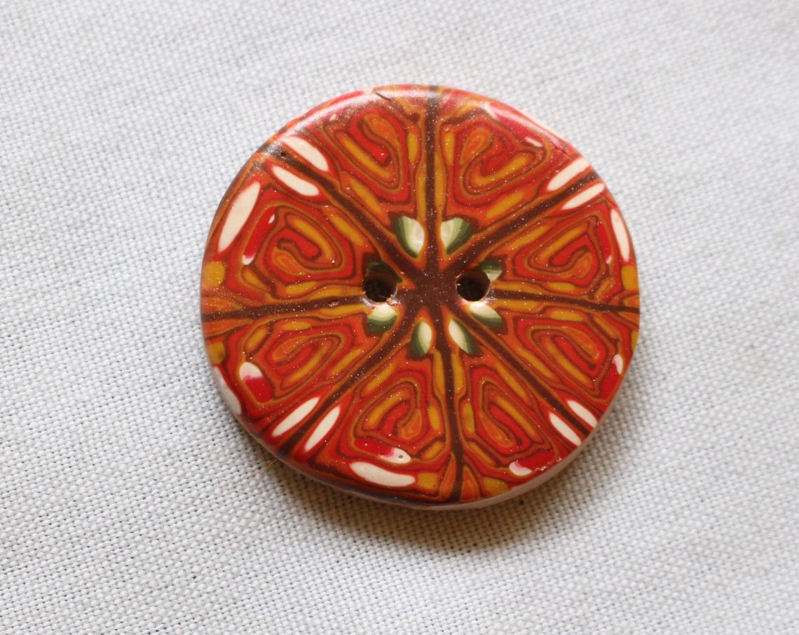 Large Clay Button, Large Orange, Green, and Yellow Buttons, 1 1/4 Inch ...