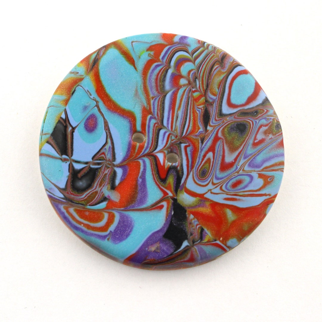 Extra Large Blue Buttons Hand Made Buttons Polymer Clay Mokume Gane ...