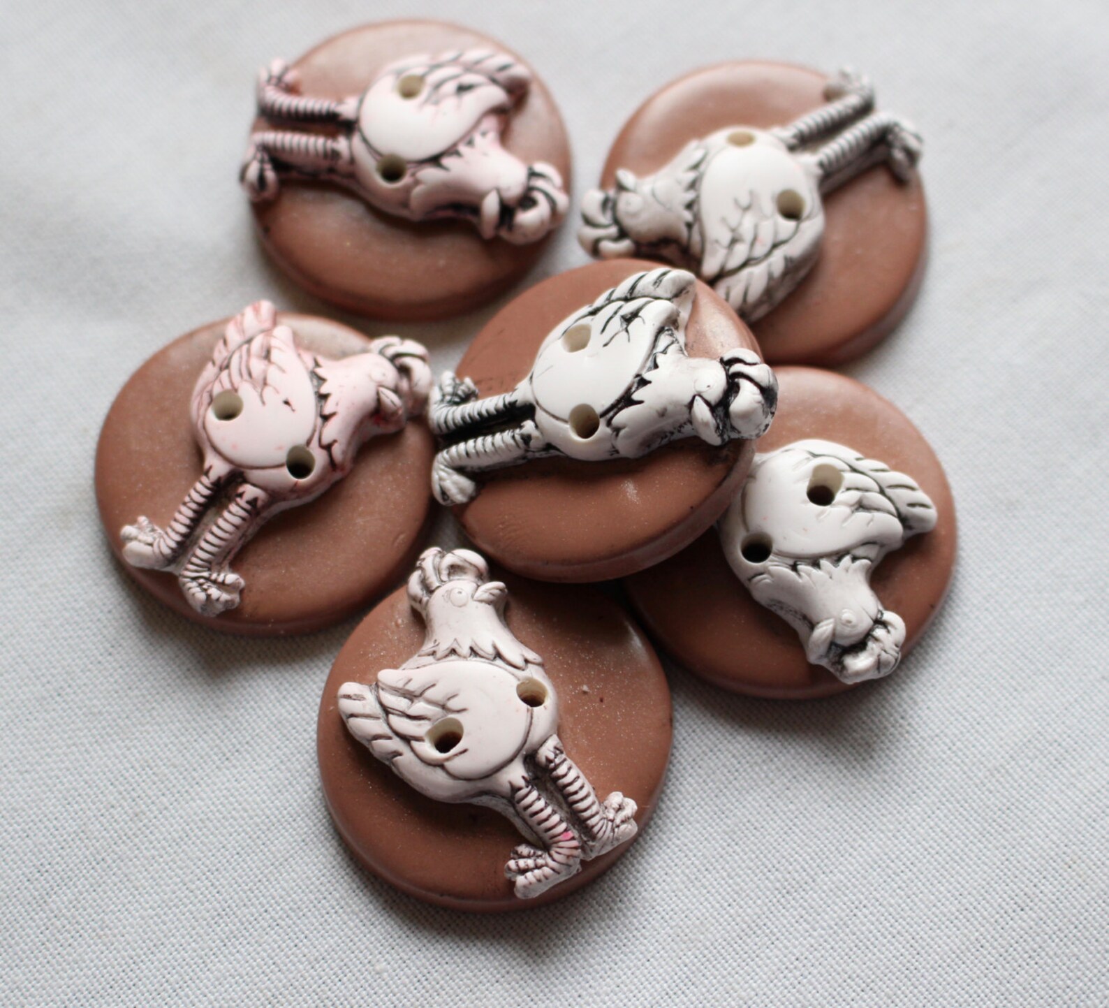 Big Handmade Farm Animal Buttons, Chicken Buttons, Cute Polymer Clay ...