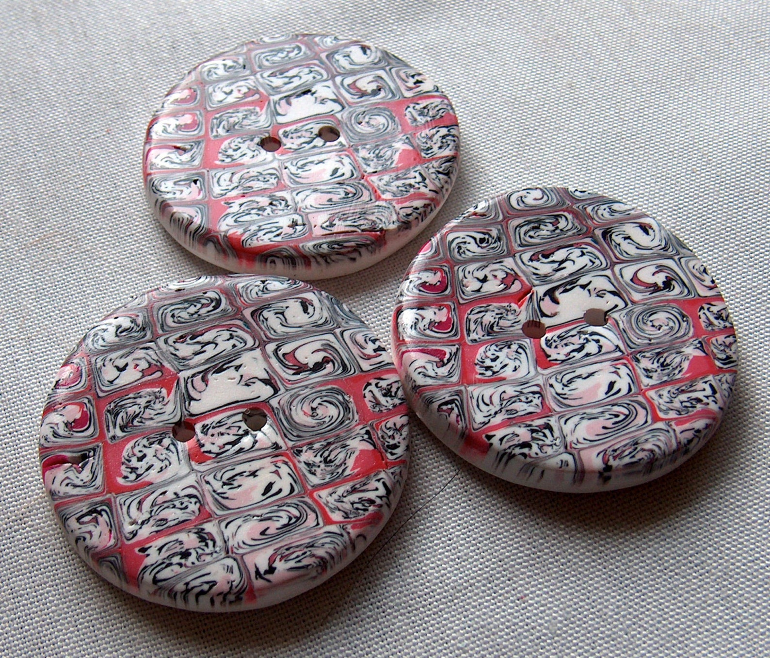 Set of 3 Large Pink and Black Button, Buttons for Sewing, Large Hot ...