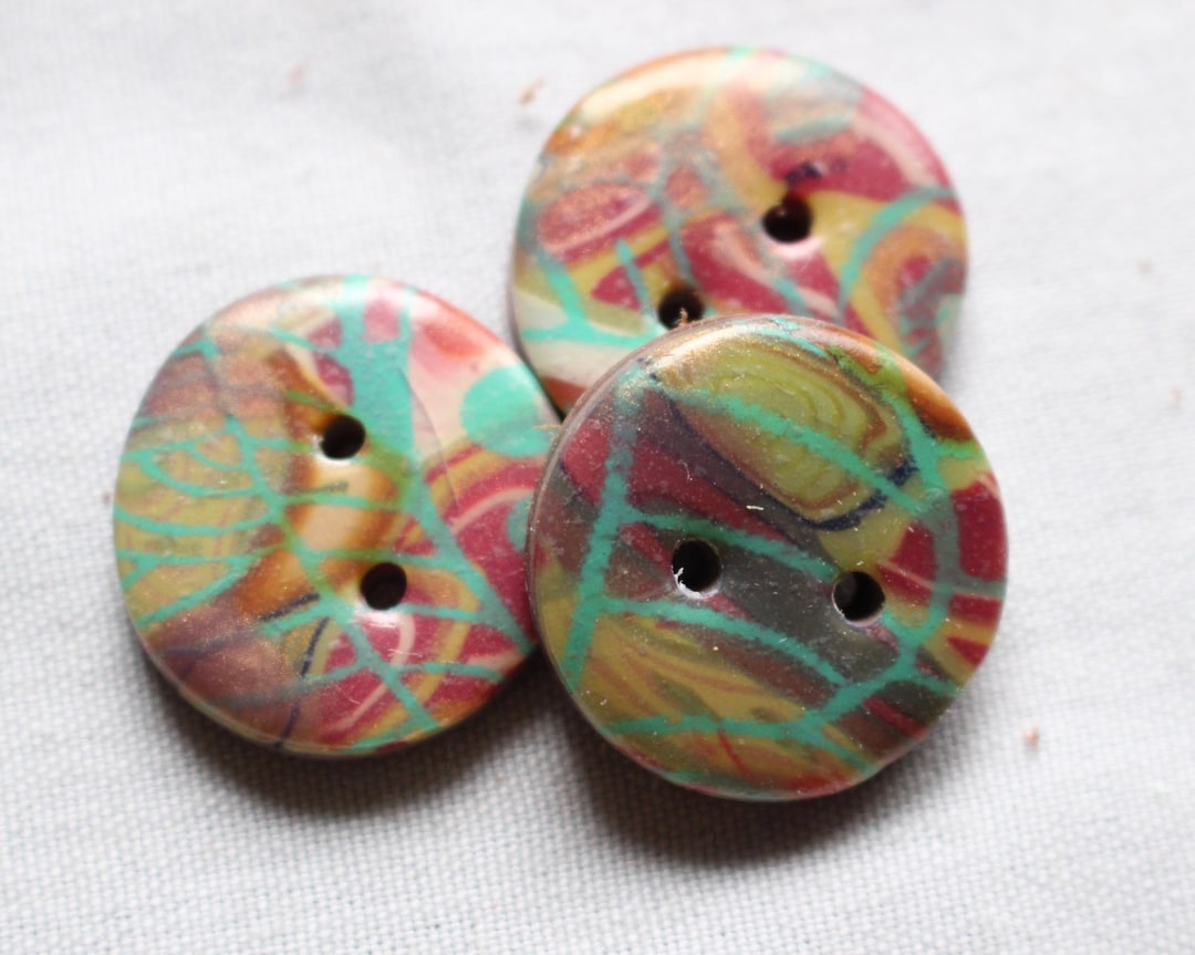 Big Clay Handmade Buttons Large Multilayered Buttons, 1-inch 2.5 ...