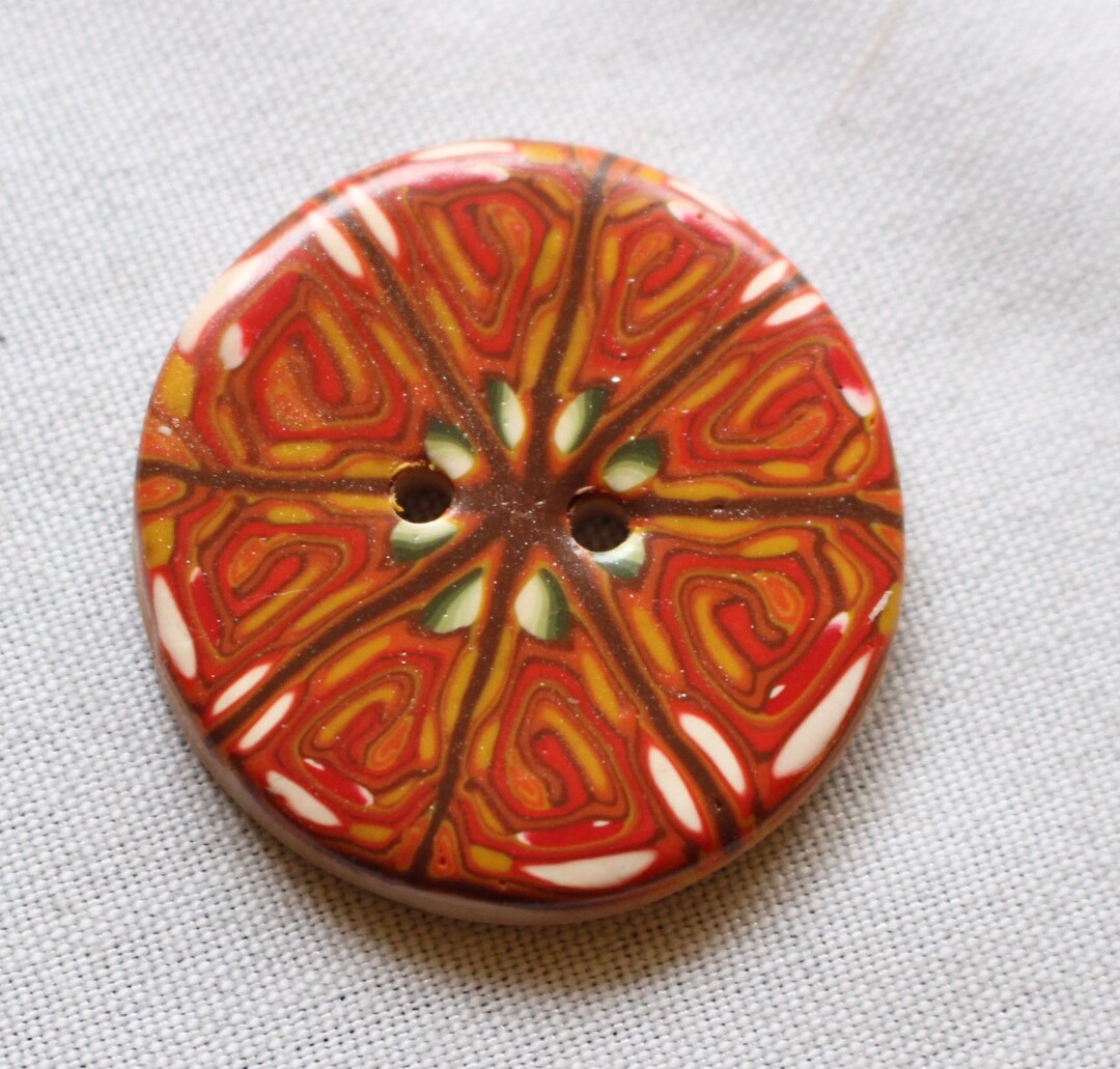 Large Clay Button, Large Orange, Green, and Yellow Buttons, 1 1/4 Inch ...