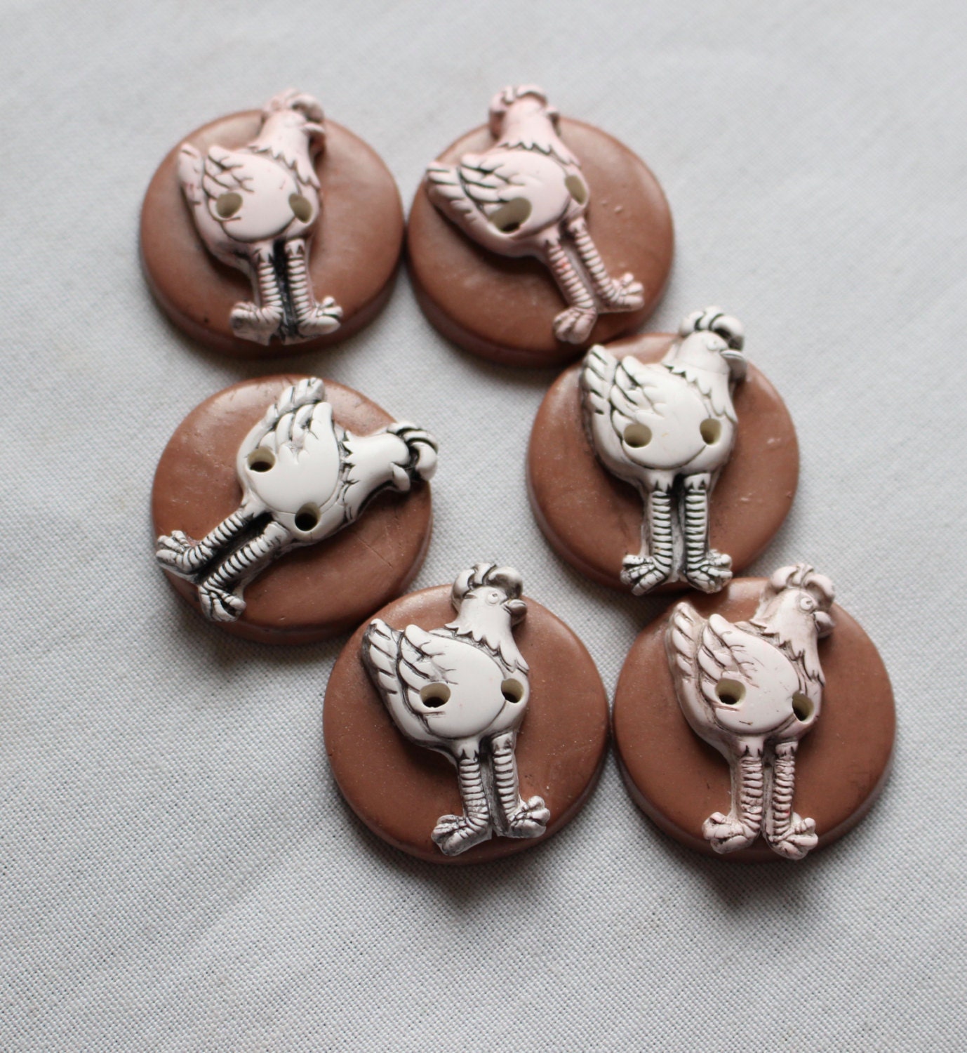 Big Handmade Farm Animal Buttons, Chicken Buttons, Cute Polymer Clay ...