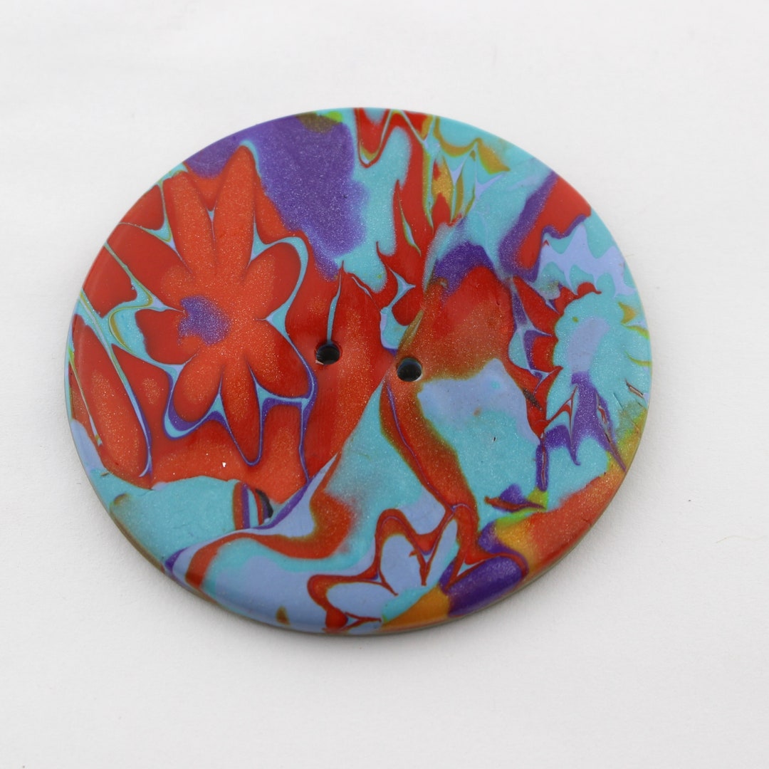 Handmade Polymer Clay Button: Extra Large Colorful Sewing Button (2 or ...