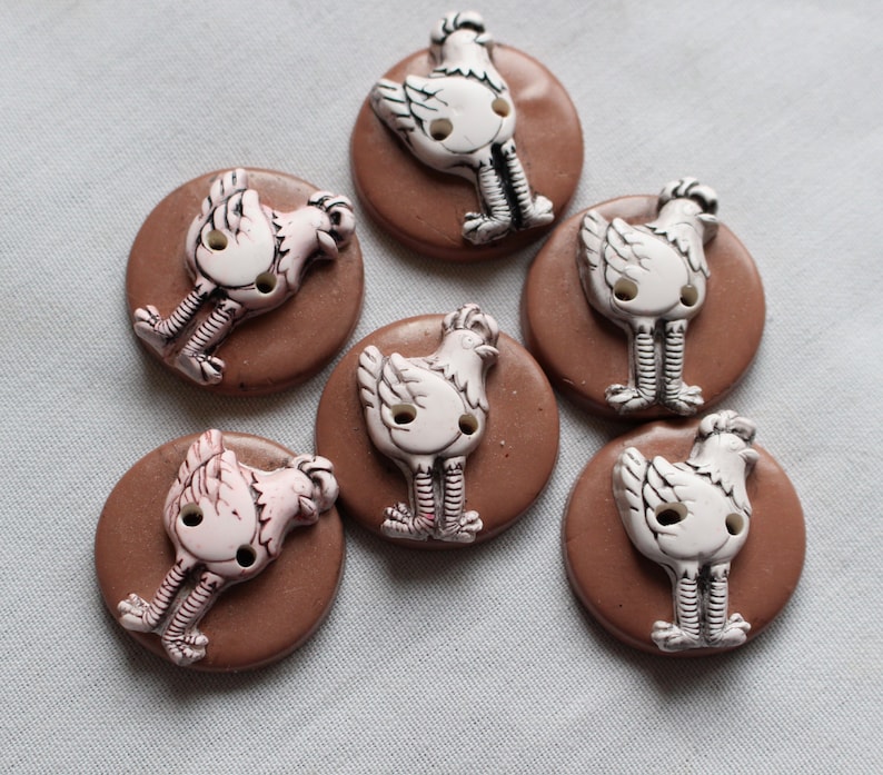 Big Handmade Farm Animal Buttons, Chicken Buttons, Cute Polymer Clay ...